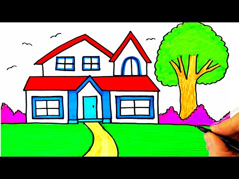 Villa Çizimi -  Ev Resmi Çizimi - Ev Resmi Nasıl Çizilir? - Kolay Ev Çizimi - How to Draw a House