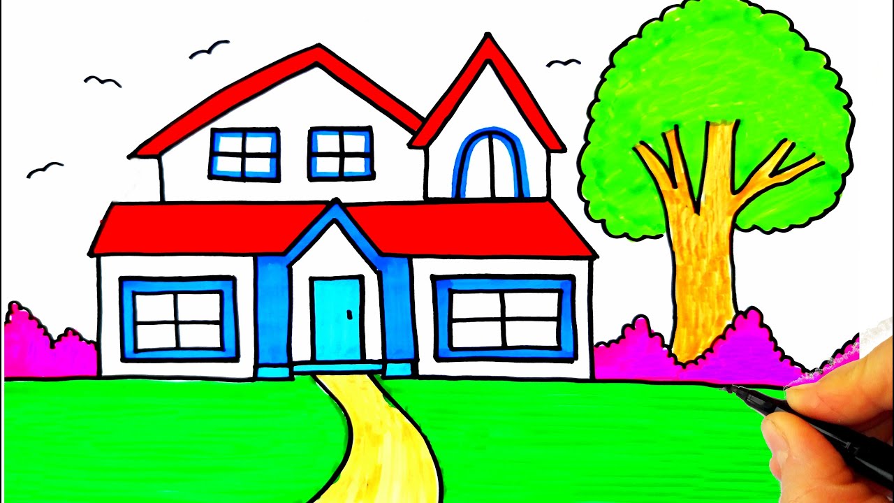 Villa Çizimi - Ev Resmi Çizimi - Ev Resmi Nasıl Çizilir? - Kolay Ev ...
