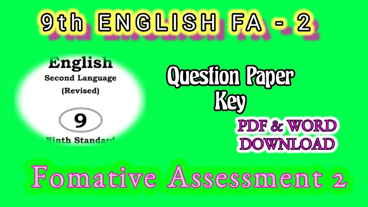 9th English FA 2 | Formative Assessment Question Paper and Key answer ...