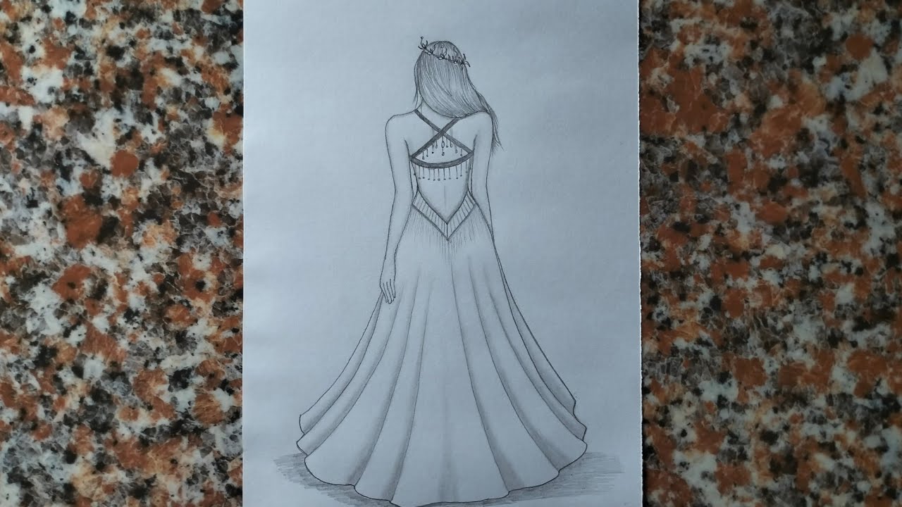 beautiful girl in turn back of drawing. easy way to draw a girl let's ...