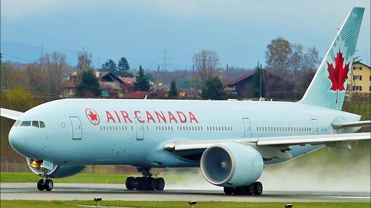 [FullHD] Air Canada Boeing 777-200(LR) landing & takeoff at Geneva/GVA ...