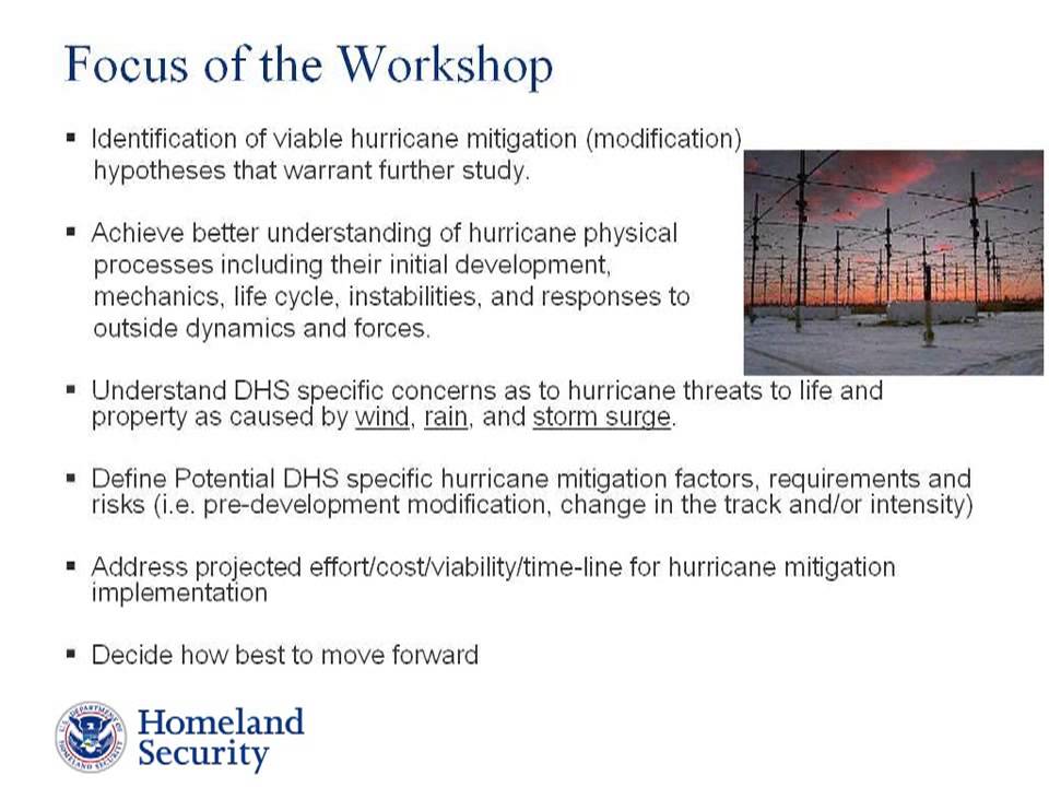 DHS Hurricane Modification Workshop, Weather Modification Association ...