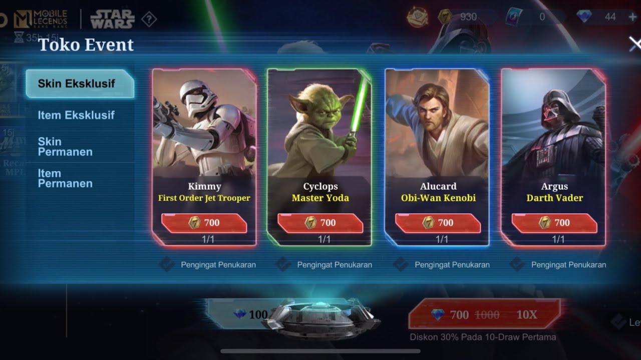 DRAW EVENT STAR WARS MOBILE LEGEND FASE 2 !! 15 TOKEN !!! HOKI STARLIGH ...