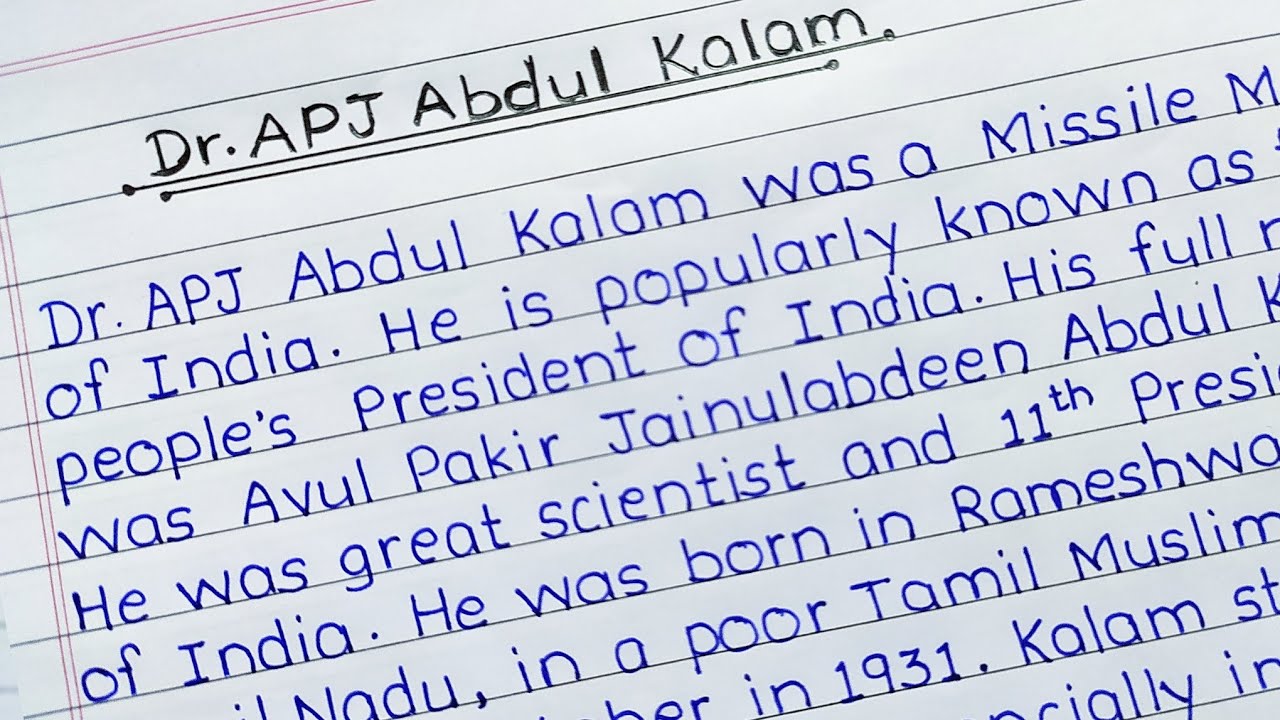 essay on Dr. APJ Abdul Kalam | easy essay writing for kids on dr. APJ ...