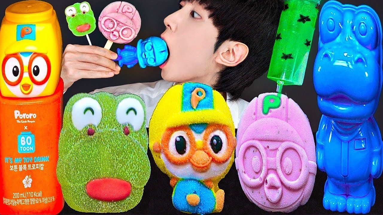 ASMR ICE CREAM PORORO JELLY PARTY 직접 만든 뽀로로 아이스크림 먹방 DESSERTS CANDY ...