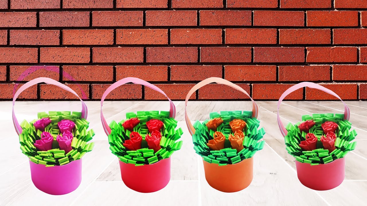 Mini Flower Pots Making With Paper | How To Make Mini Paper Flower Pots ...