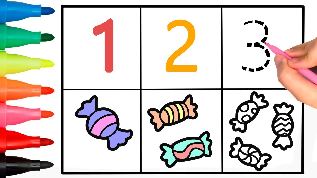 🍬Learn to COUNT 1 to 3 with CANDIES | 123 numbers | One Two Three ...