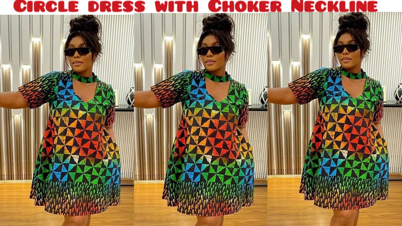 How to Cut and Sew a Circle dress with Choker Neckline / Bishop ...