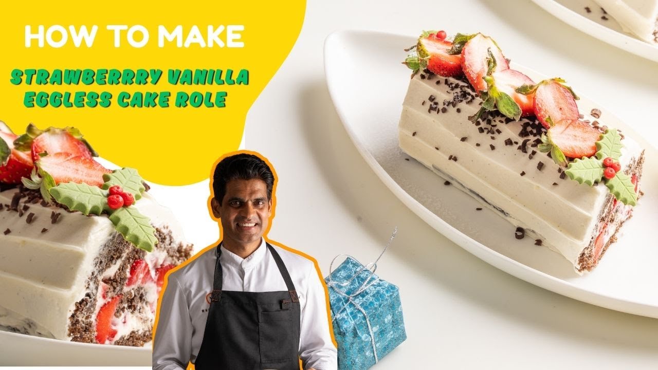 Eggless Bakery-Style Yule Log Cake | Chocolate Sponge & White Chocolate ...