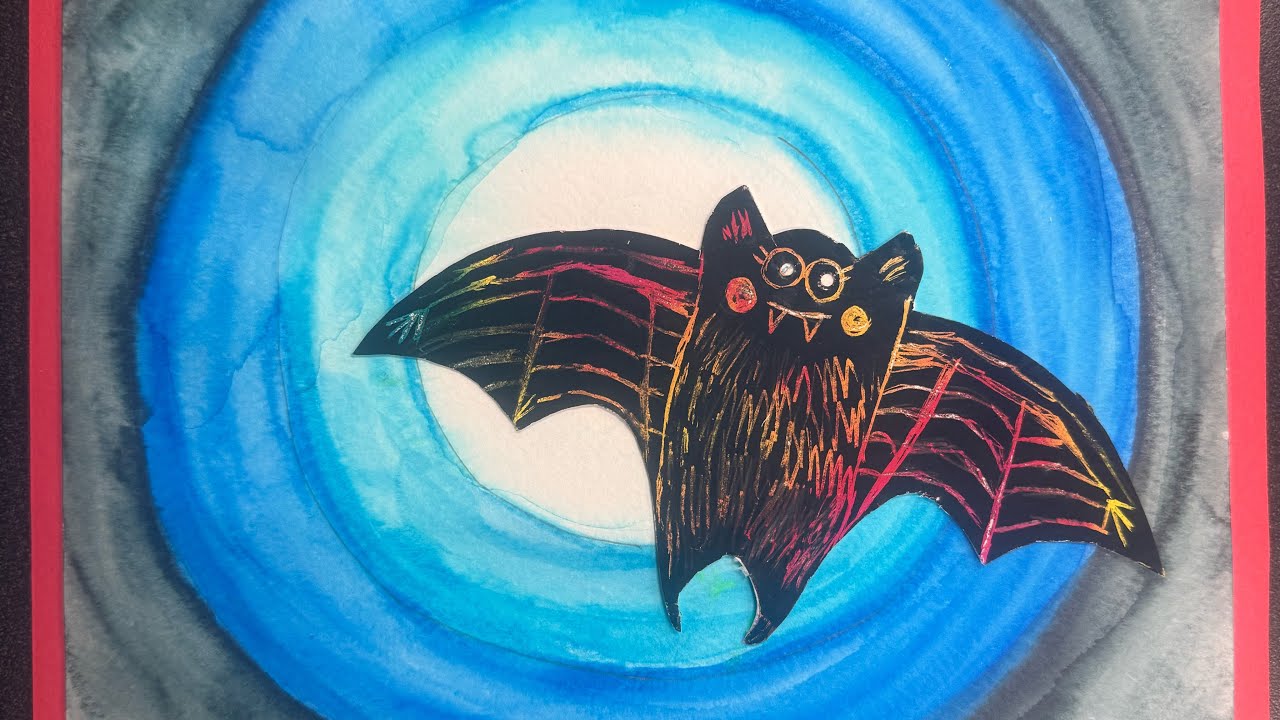 Scratch Art Bat in the Moonlight Elementary Art Lesson using washable ...