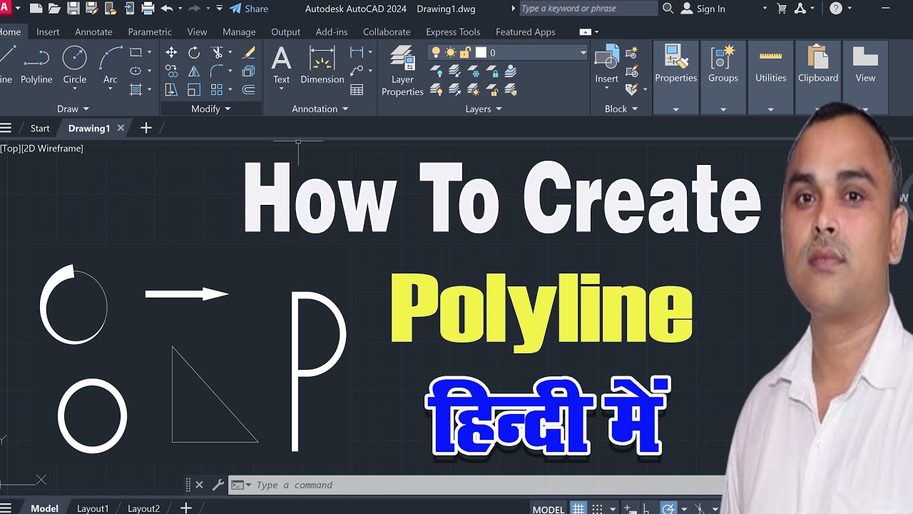 How To Create Polyline | Polyline in AutoCAD 2024 | How Draw Arc by ...