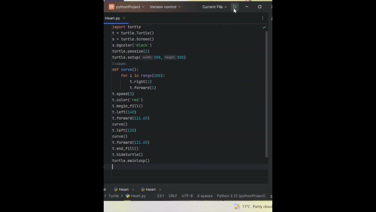 Python Code Draw Heart Love Coding Learnpythonbasics Learningpython Learning