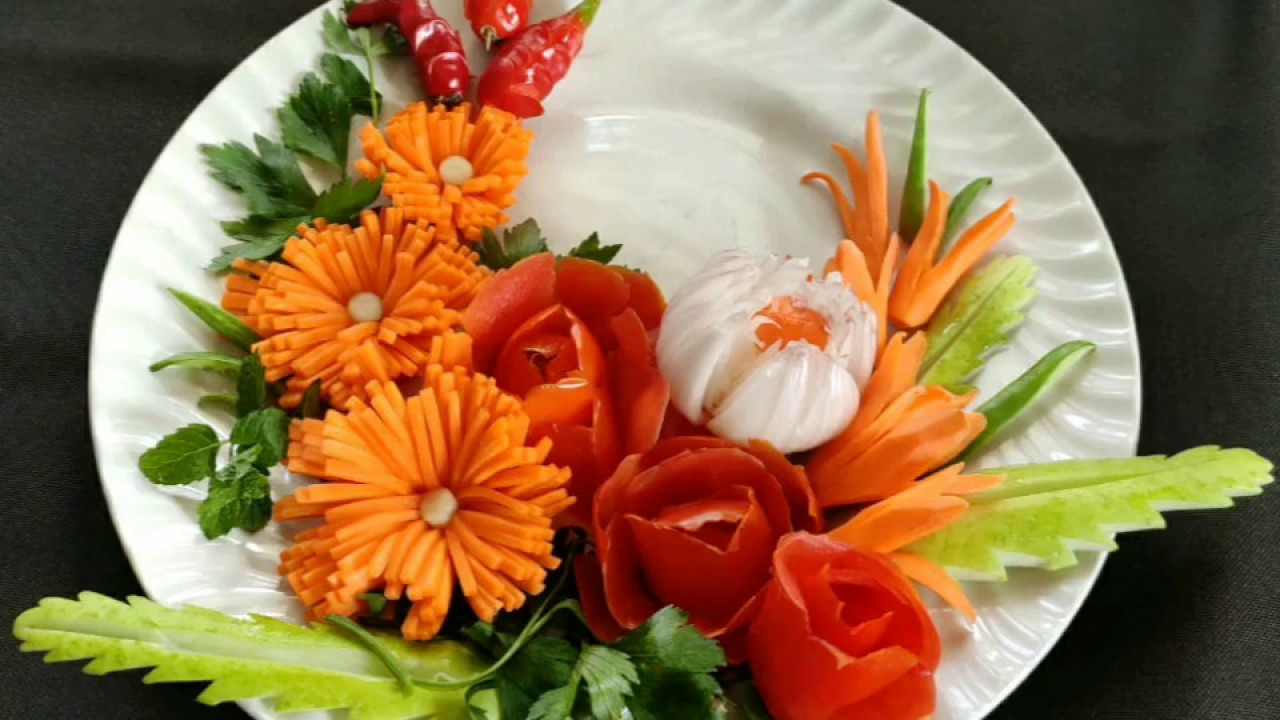 VEGETABLE CARVING PART_1/5 EASY FLOWERS WITH PLATING IDEAS - YouTube