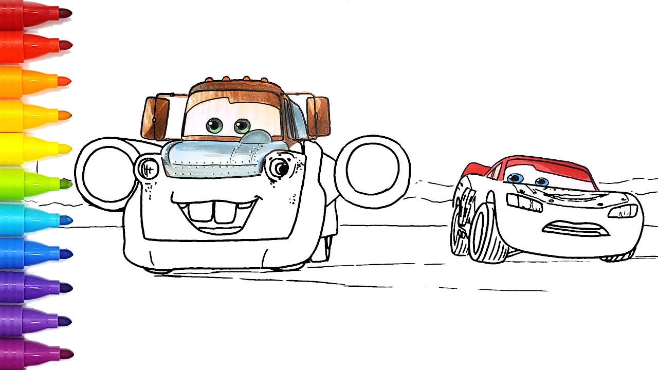 Lightning McQueen vs Mater with Jet Engines | CARS on The Road Drawing & Coloring Pages | Tim ...