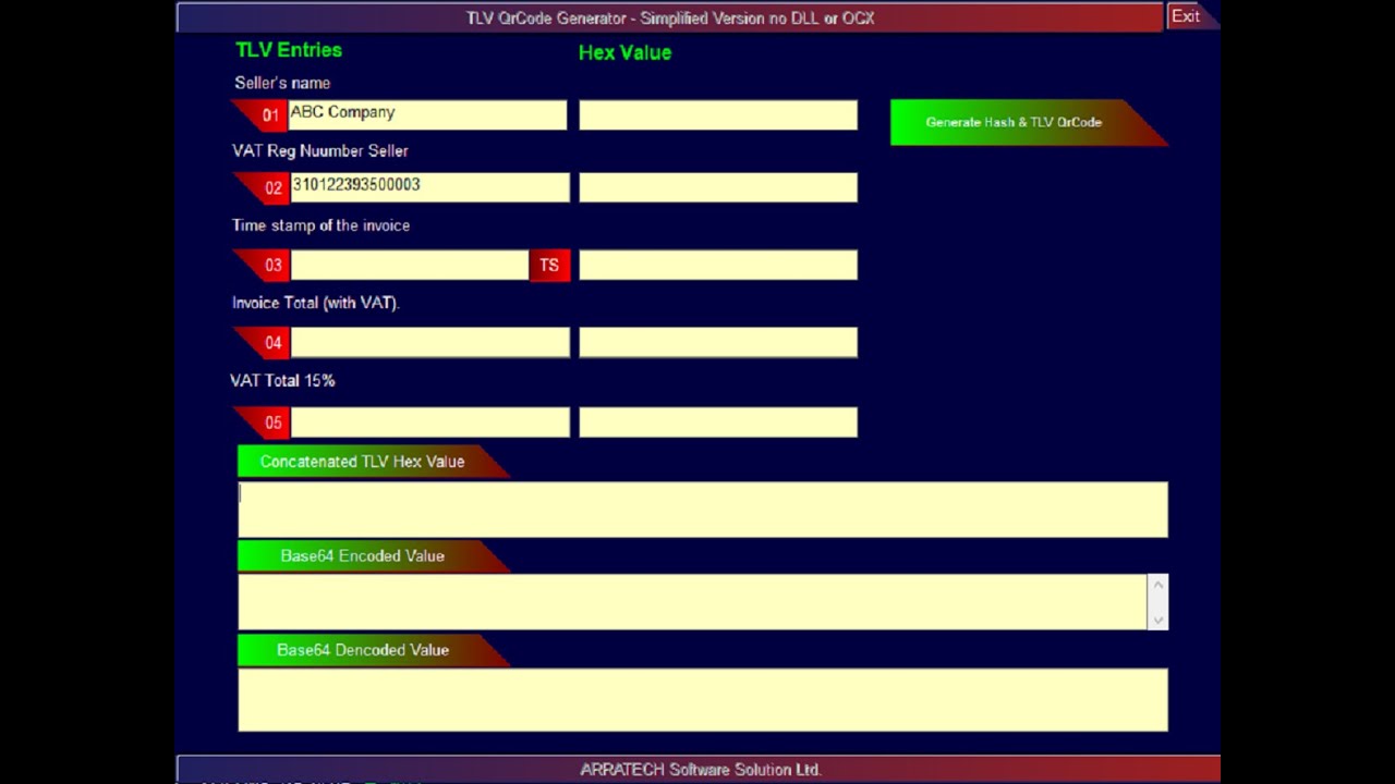 TLV ZATCA E-Invoicing Simplified-No Dll Needed Vb6,Vba,Vb.net,Access,PHP - YouTube