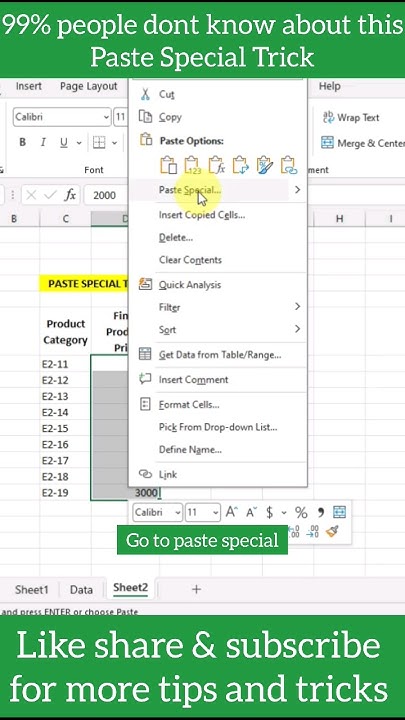 Excel Tips & Tricks Short | Excel shorts| Paste Special in Excel #excelshorts #exceltips - YouTube