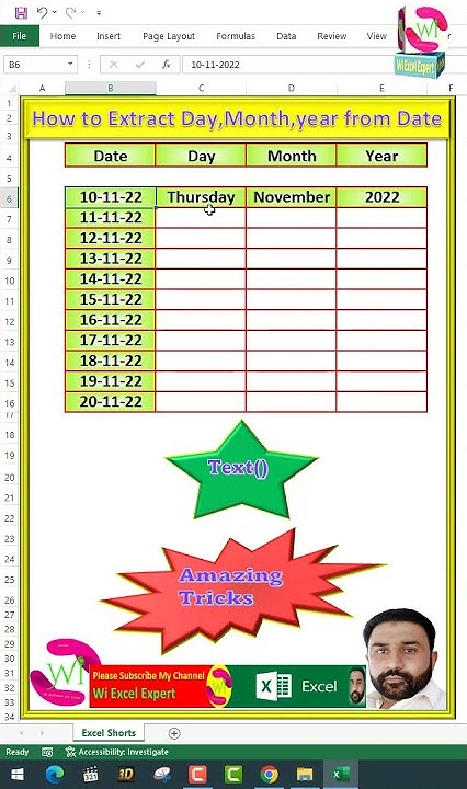 How to Extract Day,Month,year from Date in MS Excel - YouTube