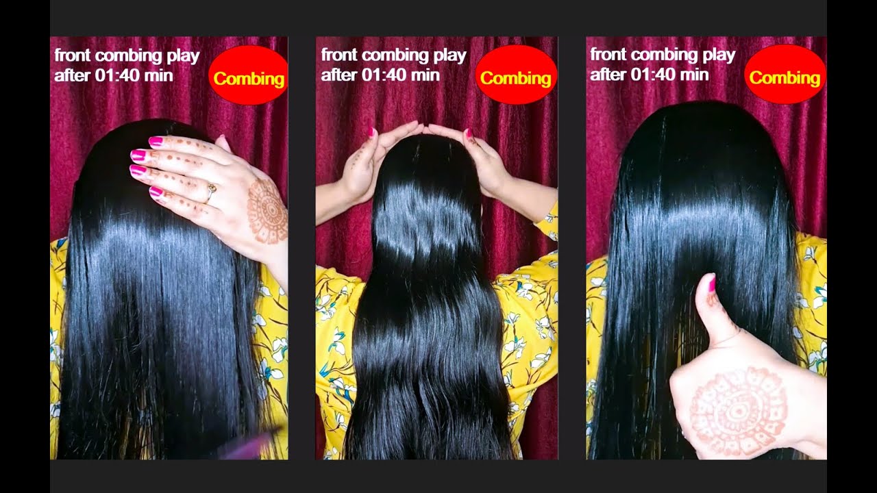 Oily hair nit pinking coming over face front coming /hair /combing ...