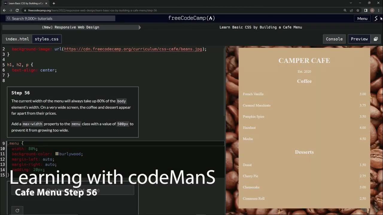 Learn Basic CSS by Building a Cafe Menu - Step 56 - YouTube