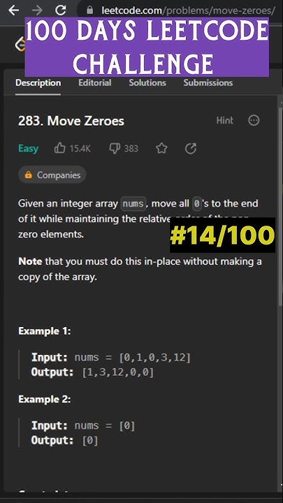 Day 14100 Leetcode Challenge π 283 Move Zeros Coding Leetcodechallenge Youtube 7423