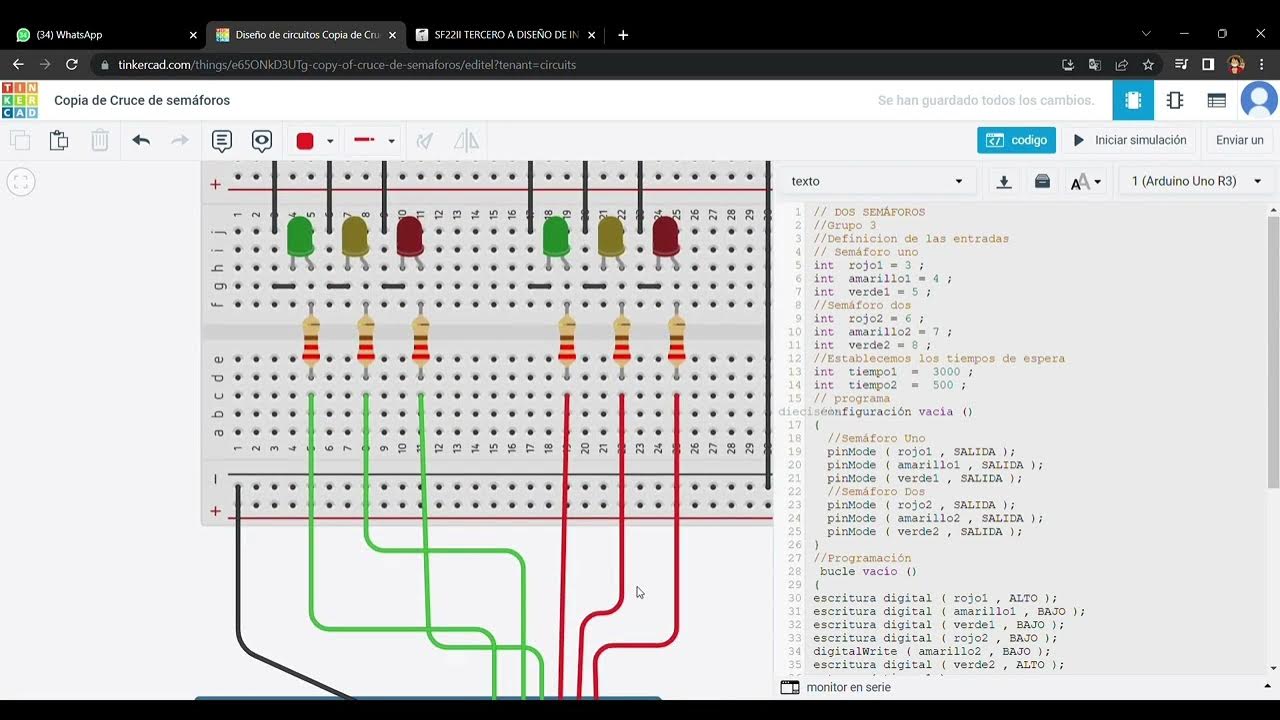 Simulador de dos semáforos en una intersección en Tinkercad. - YouTube