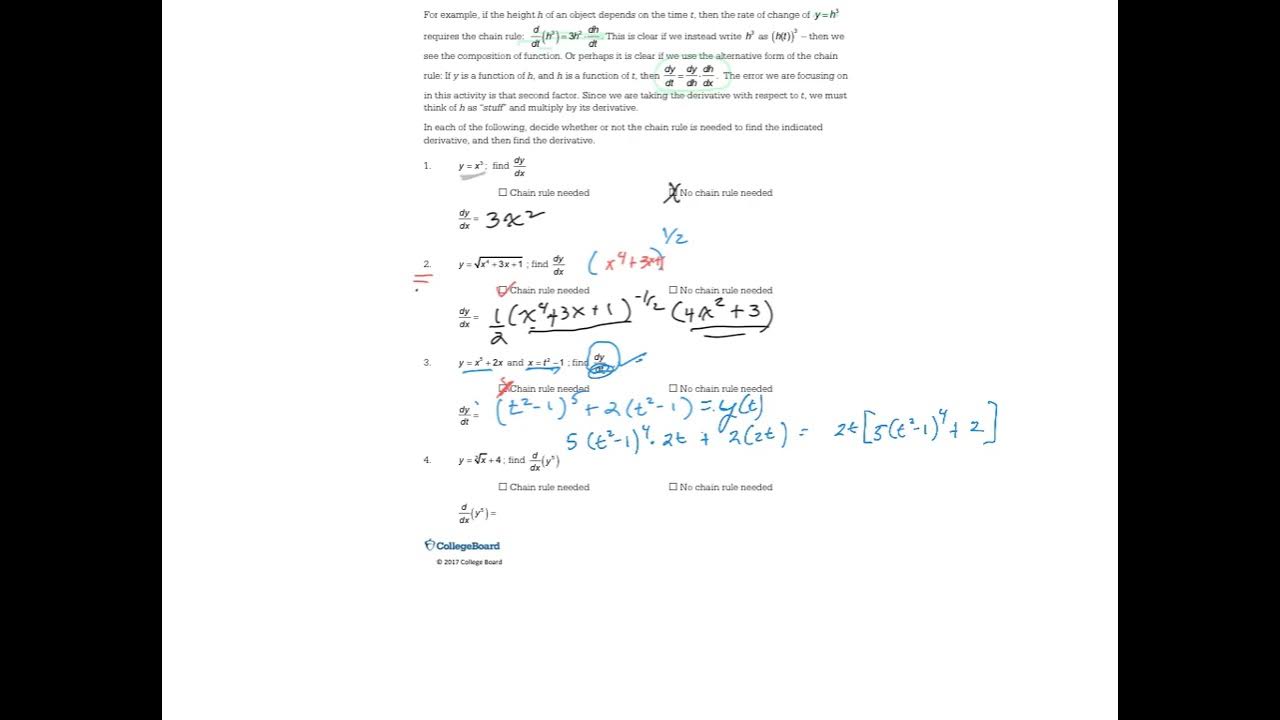 Handout Student Applying the Chain Rule for Derivatives of Composite Functions - YouTube