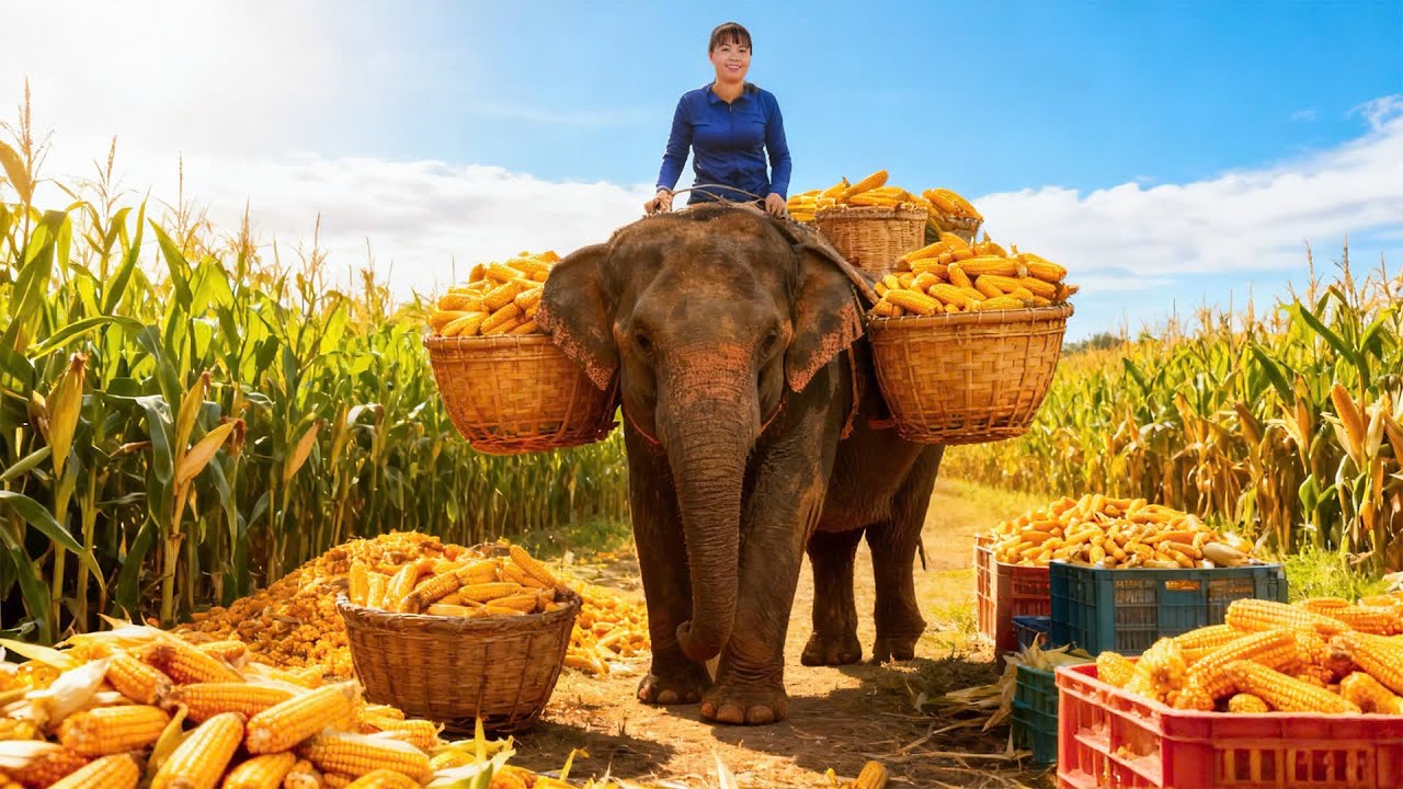 Harvest Corn and Use 3-Wheeled Vehicle to Transport Feed to the Farm ...