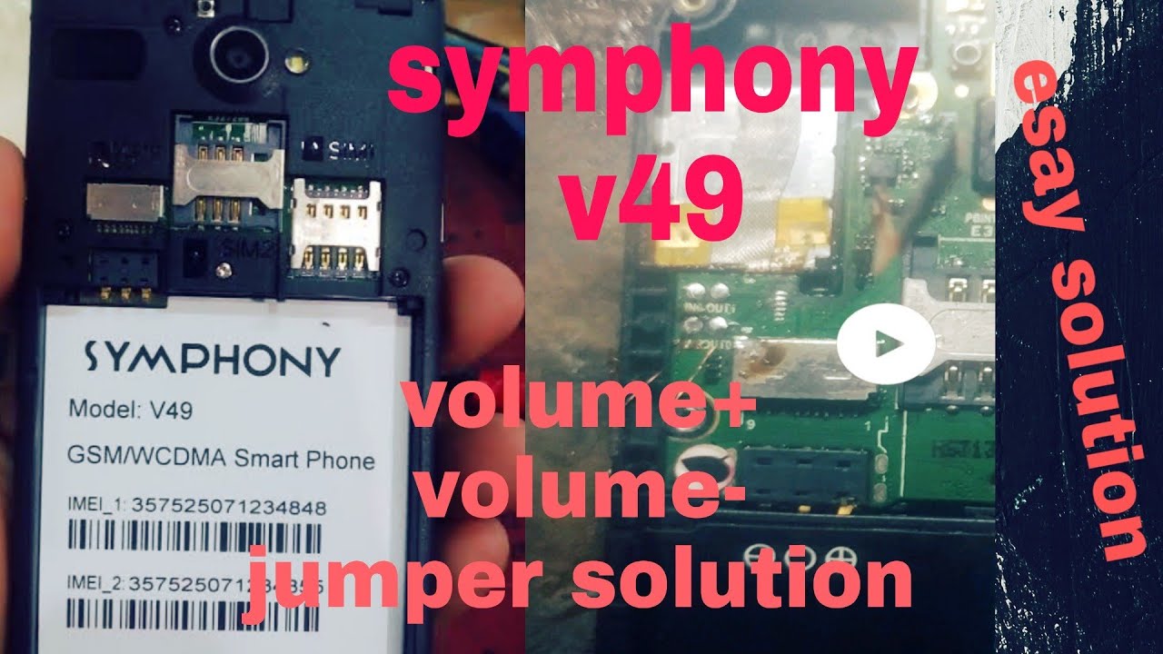 Symphony V49 power key and volume key solution.jumper solution - YouTube