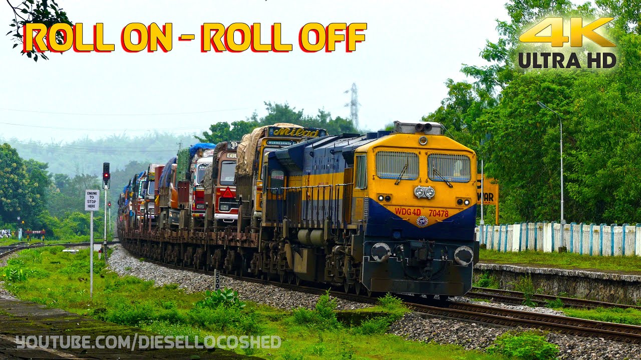 EMD led ROLL ON ROLL OFF TRAIN | TRUCKS on TRAIN !! Konkan | Indian ...
