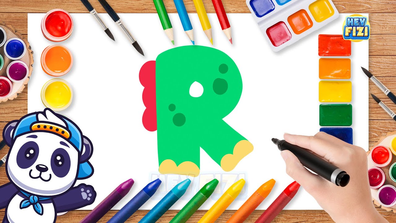 🔴 Cara Menggambar dan Mewarnai Huruf Alfabet Gambar Dino Keren 🌈 Mudah ...