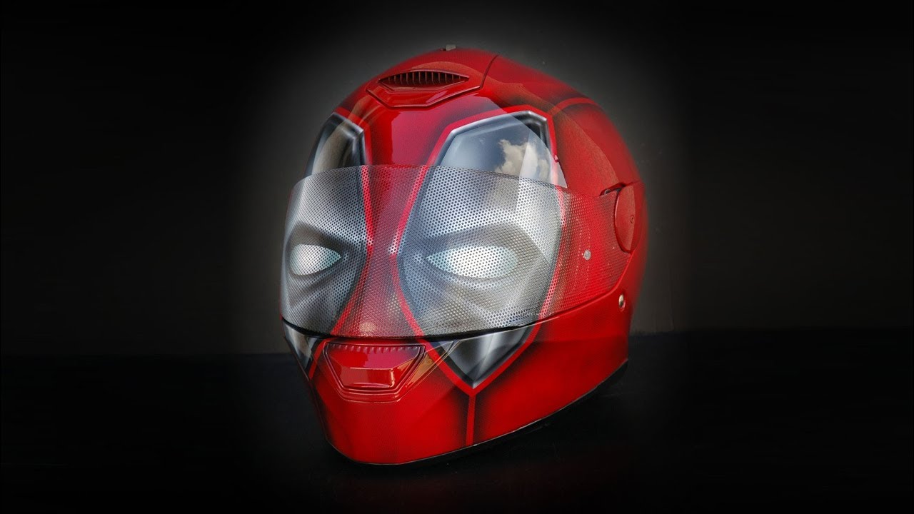 Deadpool motorcycle helmet (Shark D-Skwal) painted using airbrush - YouTube