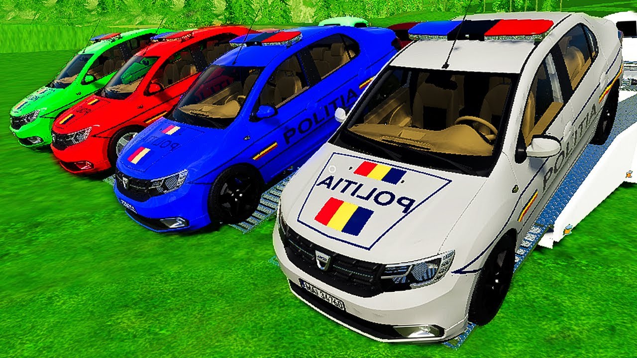 POLICE CARS OF COLORS ! TRANSPORTING DACIA LOGAN POLICE CARS WITH ...