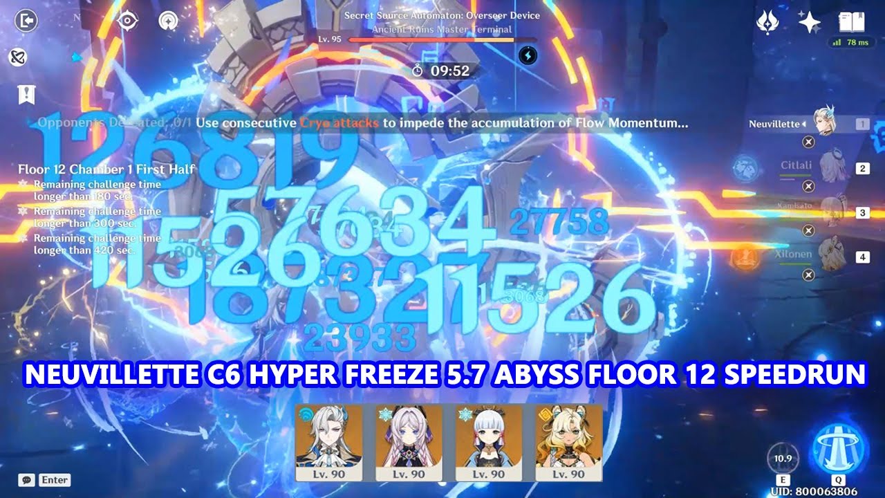 Neuvillette C6 Hyper Freeze 5.7 Abyss Floor 12 Speed Run | Genshin ...