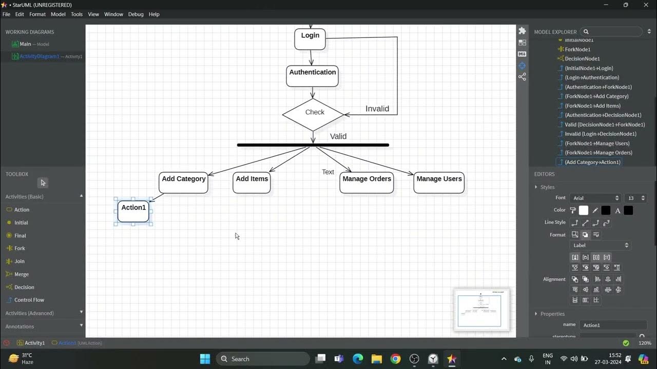 Login activity diagram for user side || Using starUML - YouTube