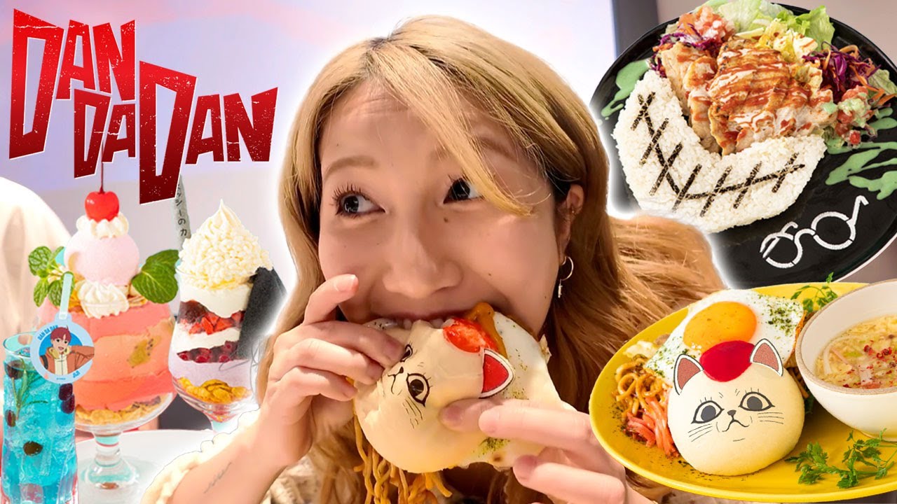 Eating *almost* everything at a DanDaDan Cafe in Japan - YouTube