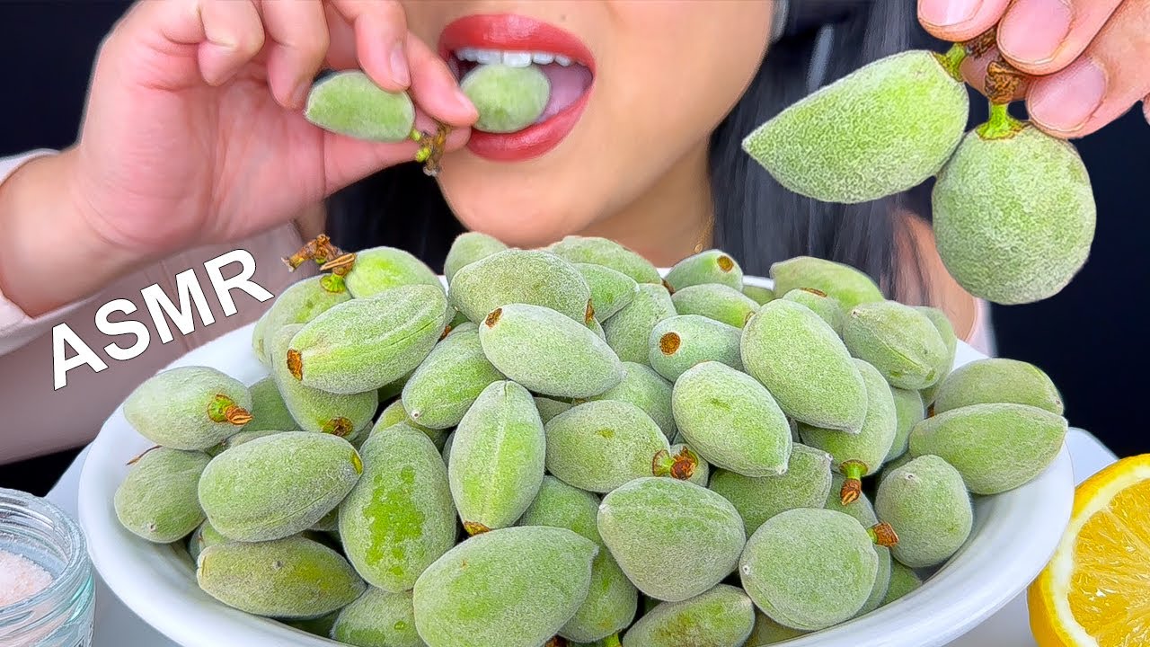 ASMR FRESH GREEN ALMONDS (CRUNCHY & CRACKING SOUNDS) - YouTube