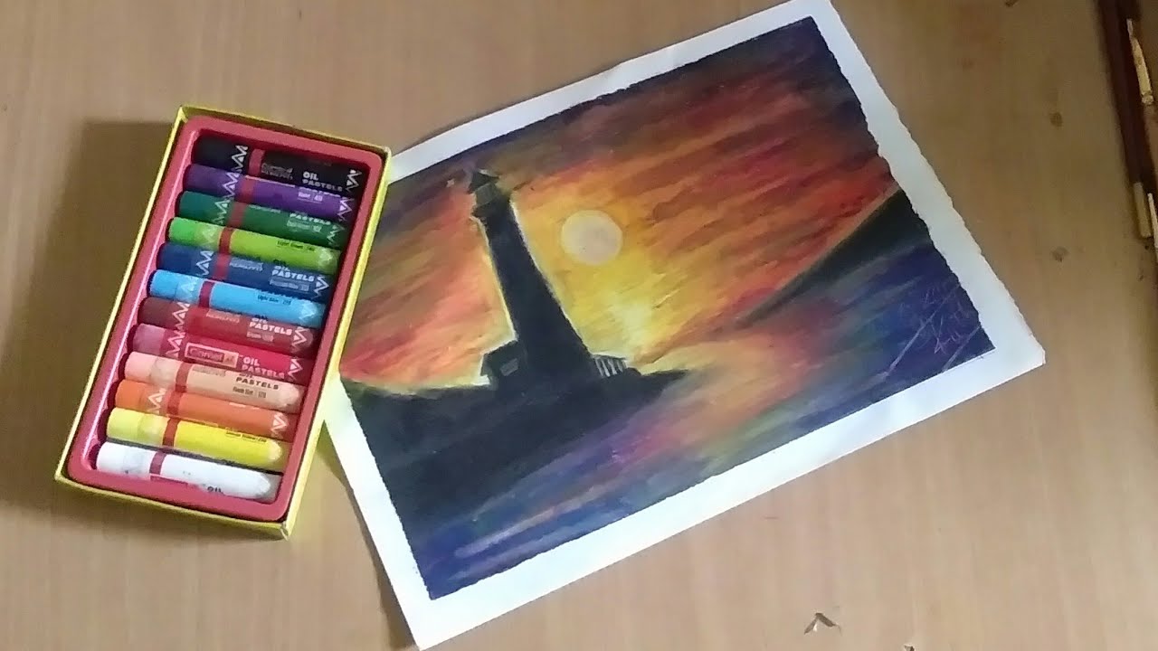 How to draw simple drawing of lighthouse using oil pastels - YouTube