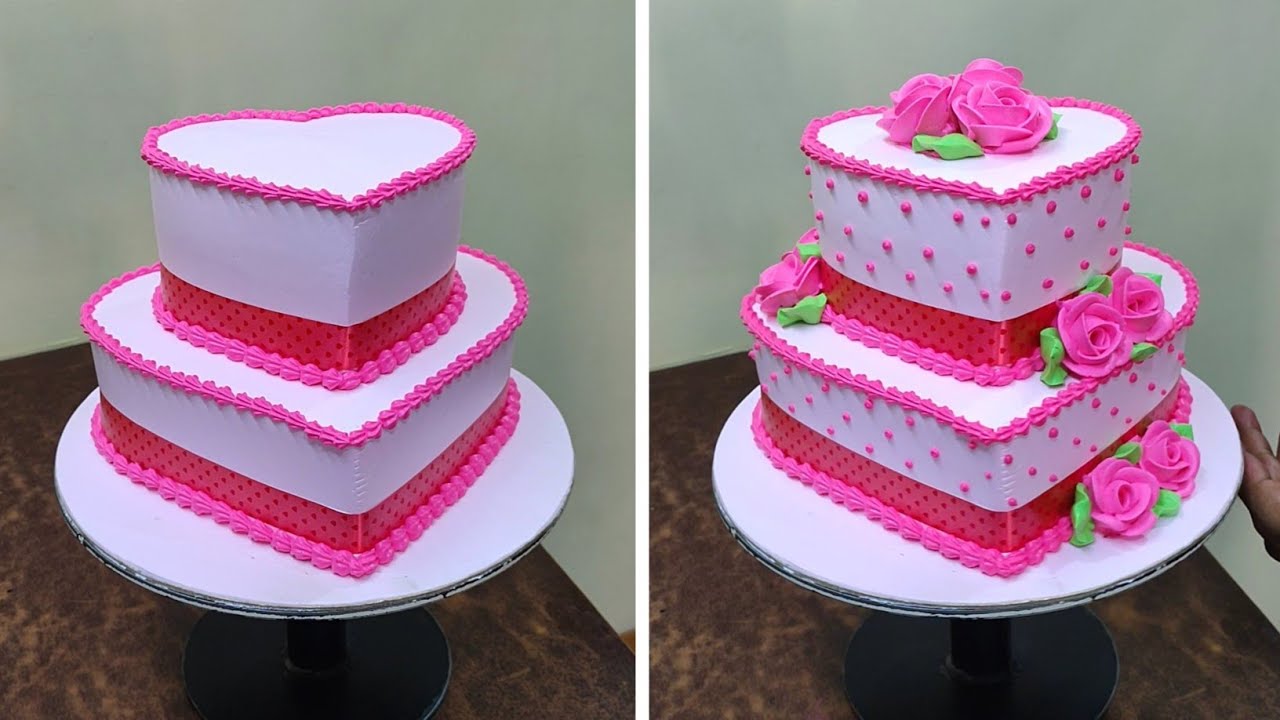 Anniversary Heart Shape Cake Design | Heart Shape Step Cake Design ...