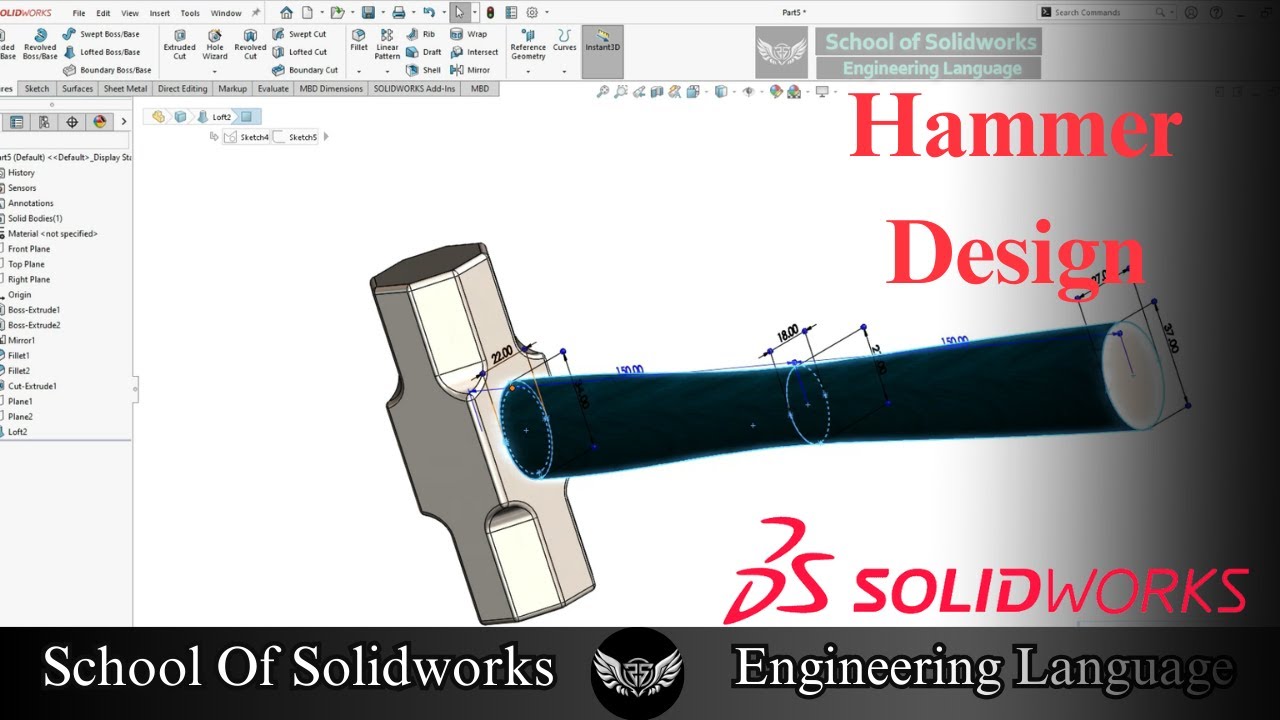 Hammer design in solidworks - YouTube