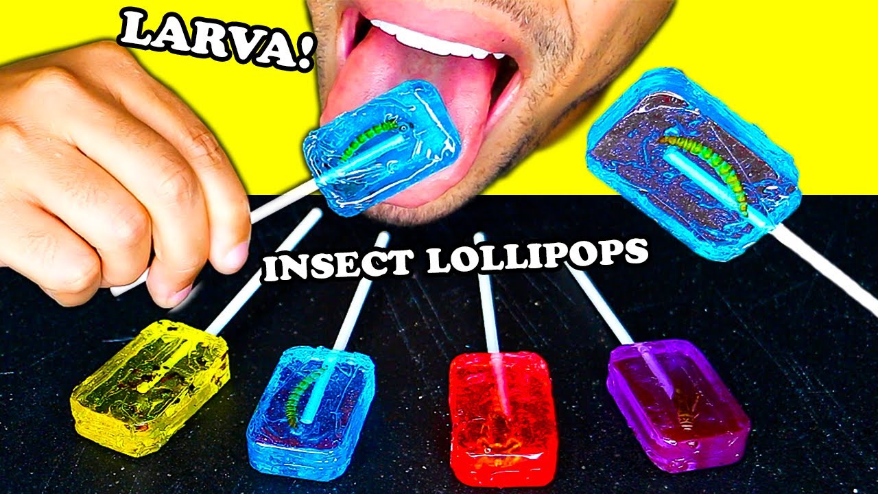 ASMR CANDY LOLLIPOPS *LARVA WORM* INSECT INSIDE SUCKER SUCKING LICKING ...