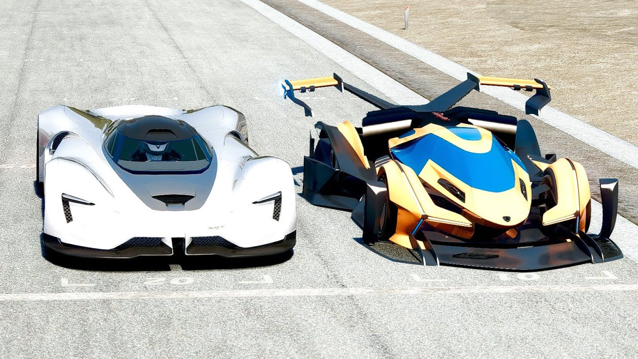 Lamborghini V12 GTR Concept vs SRT Tomahawk at Drag Race 24 KM - YouTube