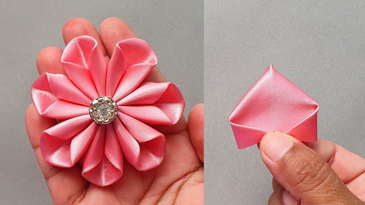How to make ribbon flowers / Easy making with needle / Amazing Ribbon ...