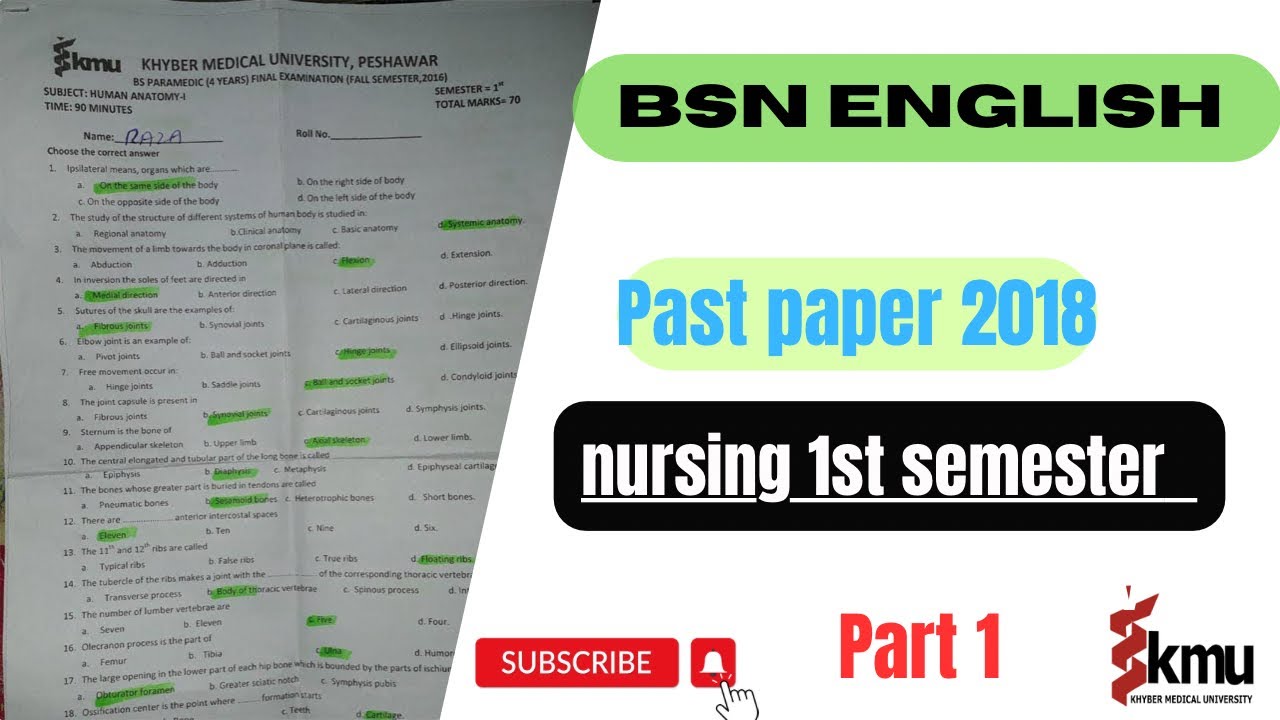 Bsn 1st English past paper | nursing solved past paper | 2018 mcqs with ...