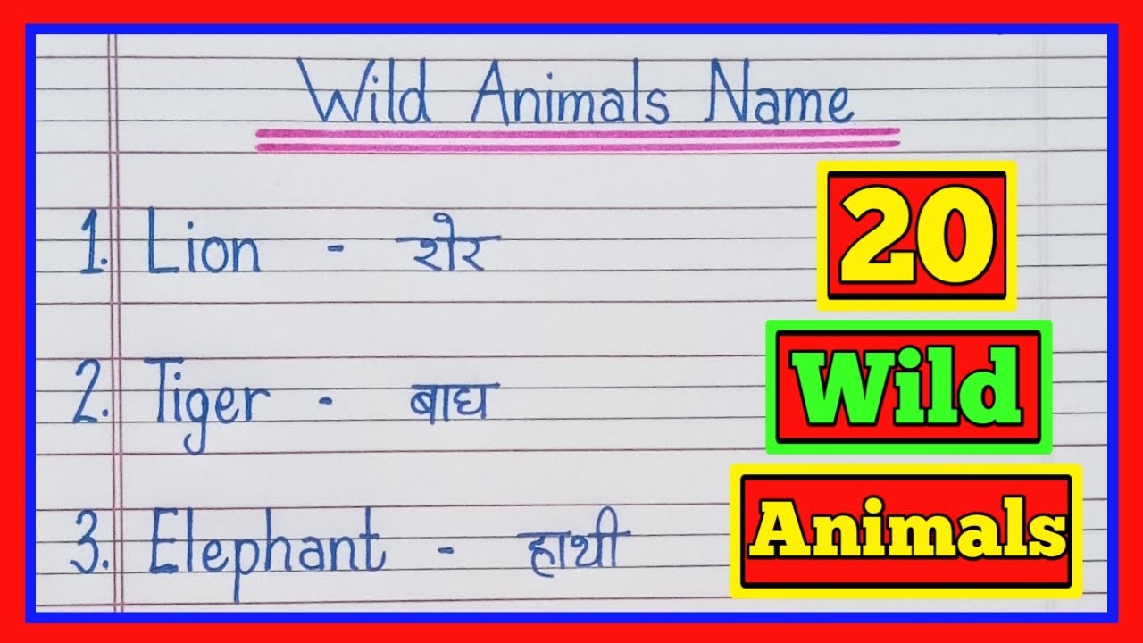 20 Wild Animals Name in hindi and english | जंगली जानवरों के नाम हिंदी ...