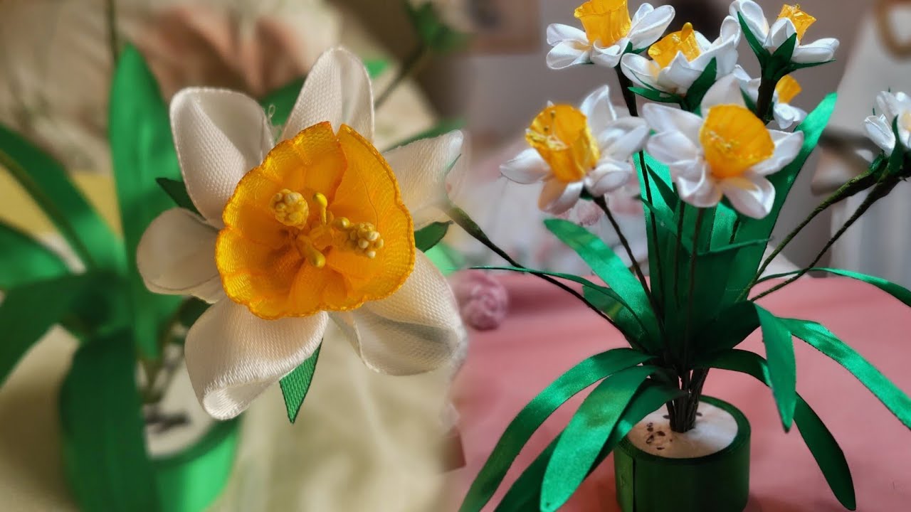 Diy-Easy Nargis flowers with satin ribbons #ribboncraft #ribbonflowers ...
