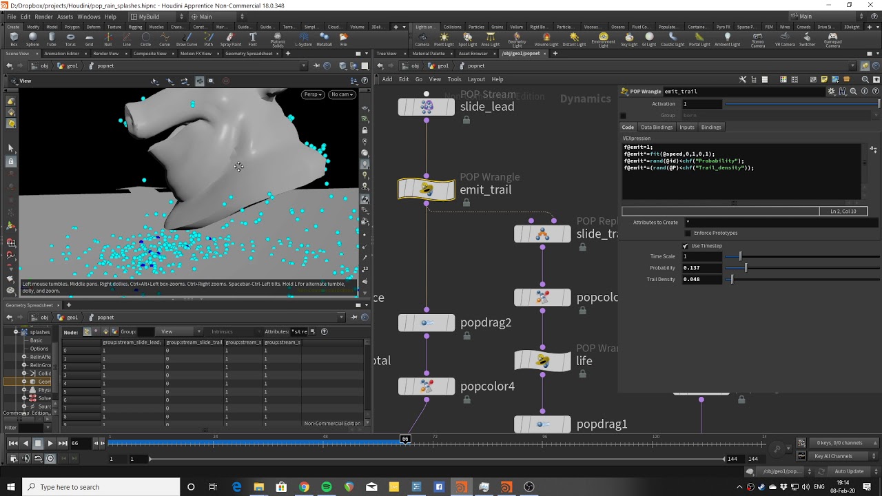 Houdini 18 rain splashes and streams - YouTube