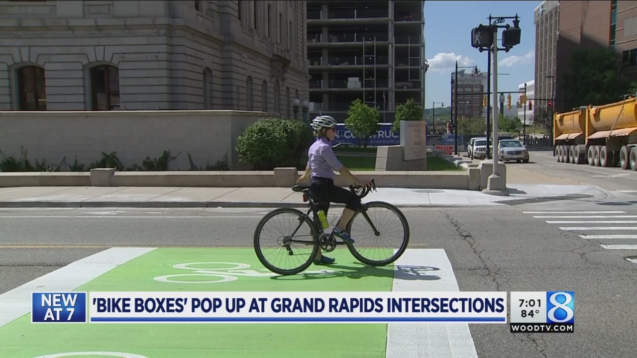 'Bike boxes' pop up at Grand Rapids intersections - YouTube