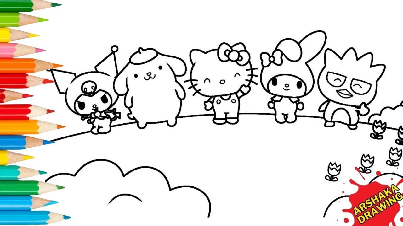 Cute All Sanrio Characters Playing in The Park Coloring Page | How to ...