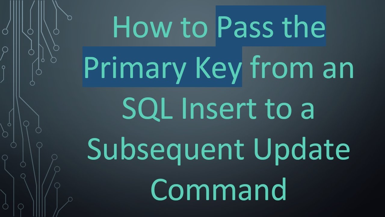 How to Pass the Primary Key from an SQL Insert to a Subsequent Update ...