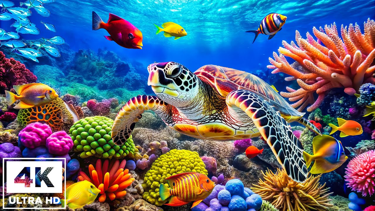 Under Red Sea 4K - Beautiful Coral Reef Fish in Aquarium, Sea Animals ...